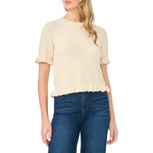 CECE DUPRAZ Ruffle Trim Short Sleeve Sweater - Birch