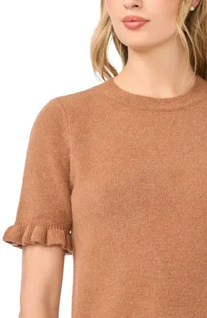 CECE DUPRAZ Ruffle Trim Short Sleeve Sweater - Raw Umber