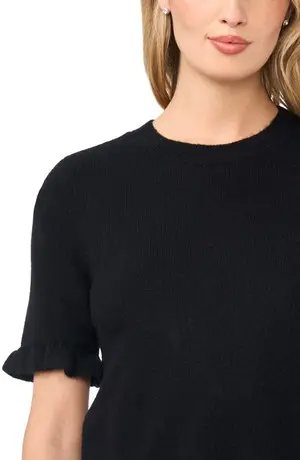 CECE DUPRAZ Ruffle Trim Short Sleeve Fine Knit Sweater