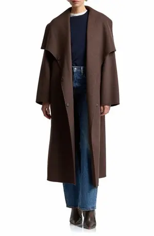 Avec Les Filles Shawl Collar Long Coat - Dark Truffle