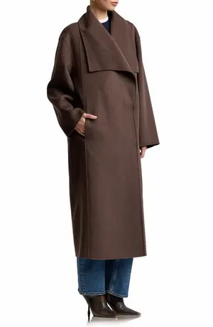 Avec Les Filles Shawl Collar Long Coat - Dark Truffle