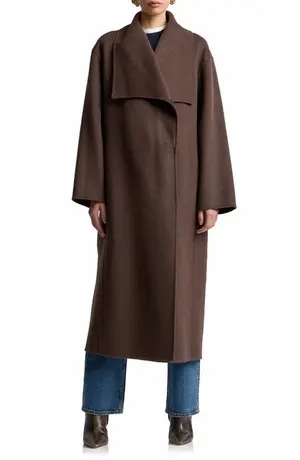 Avec Les Filles Shawl Collar Long Coat - Dark Truffle