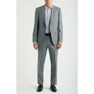 BOSS Huge Slim Fit Textured Virgin Wool Suit - Green