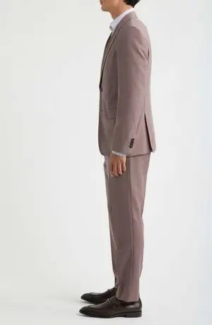 BOSS Huge Slim Fit Textured Virgin Wool Suit - Pink/brown