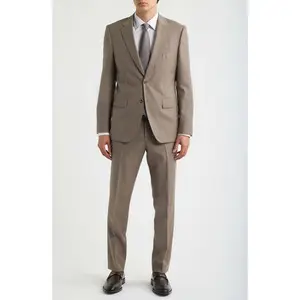 BOSS Huge Slim Fit Textured Virgin Wool Suit - Tan