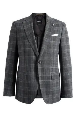 BOSS Hutson Slim Fit Windowpane Check Sport Coat - Grey/blues