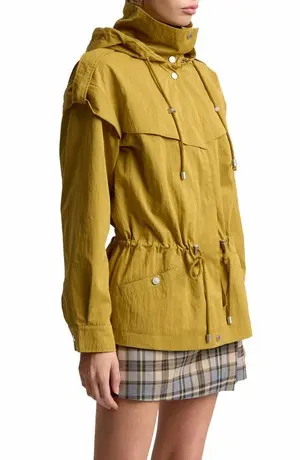 Avec Les Filles Hooded Drawstring Waist Jacket - Kiwi