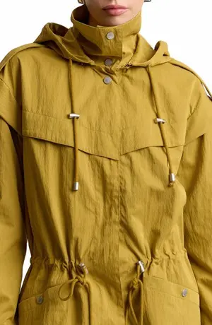 Avec Les Filles Hooded Drawstring Waist Jacket - Kiwi