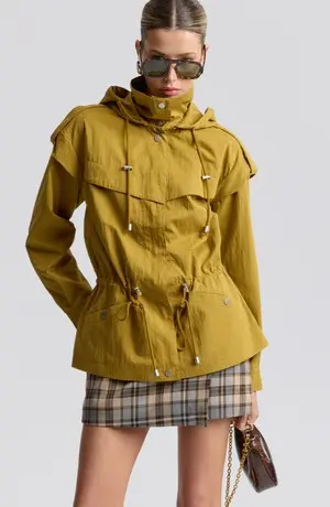Avec Les Filles Hooded Drawstring Waist Jacket - Kiwi