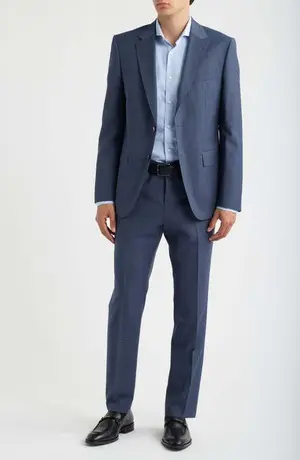 BOSS Huge Slim Fit Microcheck Virgin Wool Suit - Navy