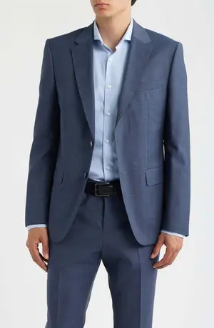 BOSS Huge Slim Fit Microcheck Virgin Wool Suit