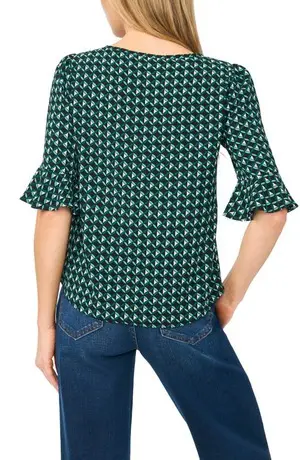 CECE DUPRAZ Geo Print Ruffle Cuff Top