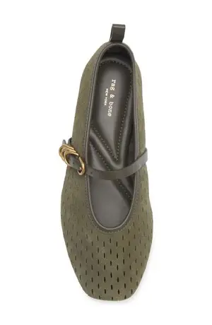 Rag & Bone Spire Perforated Mary Jane Flat - Forest Suede