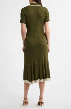 Julia Jordan Ribbed Knit Polo Sweater Dress With Contrast Trim