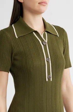 Julia Jordan Ribbed Knit Polo Sweater Dress With Contrast Trim