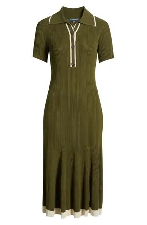 Julia Jordan Ribbed Knit Polo Sweater Dress With Contrast Trim