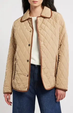 Michael Kors Faux Leather Trim Detail Quilted Jacket - Khaki