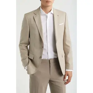 BOSS Hutson Slim Fit Houndstooth Virgin Wool Sport Coat - Tan