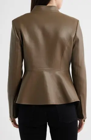 Via Spiga Zip Front Faux Leather Jacket - Taupe