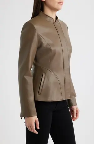 Via Spiga Zip Front Faux Leather Jacket - Taupe