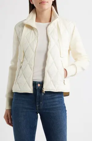 Bernardo Mixed Media Quilt Front Sweater Jacket - Vanilla Ice