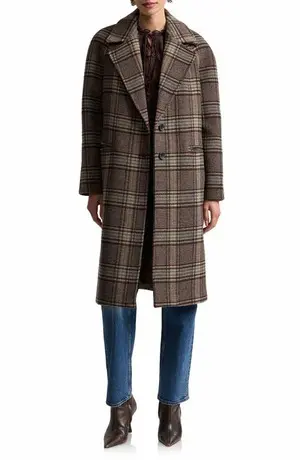 Avec Les Filles Walker Long Coat - Brown Multi Plaid