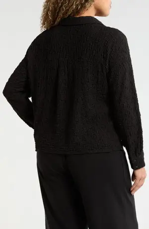 Eileen Fisher Classic Collar Stretch Organic Cotton Blend Button-up Shirt