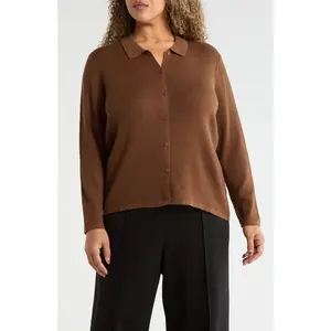 Eileen Fisher Merino Wool Cardigan - Mahogany