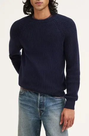 Madewell Shaker Stitch Cotton Crewneck Sweater - Deep Indigo