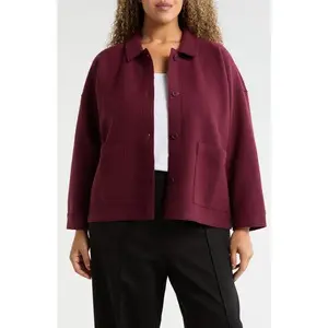 Eileen Fisher Classic Collar Boiled Wool Jacket - Wine
