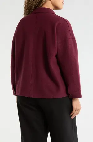 Eileen Fisher Classic Collar Boiled Wool Jacket - Wine