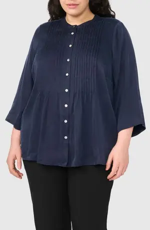 Halogen Pintuck Top - Classic Navy