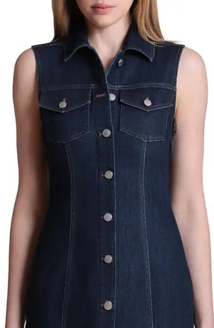 Avec Les Filles Sleeveless Stretch Denim Dress