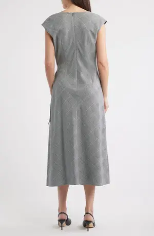 Sam Edelman Windowpane Pladi Side Ruched Cotton Sheath Dress