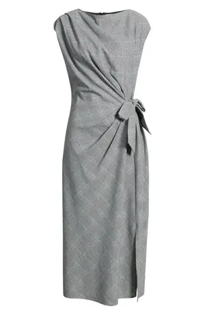Sam Edelman Windowpane Pladi Side Ruched Cotton Sheath Dress