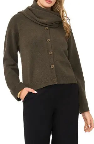 Vince Camuto Cardigan With Detachable Scarf - Beluga Grey