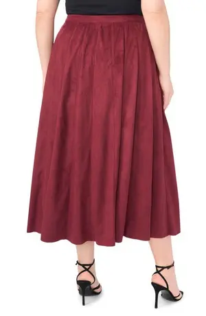 Halogen Panelled Pintuck Faux Suede Midi Skirt