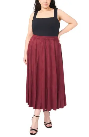 Halogen Panelled Pintuck Faux Suede Midi Skirt