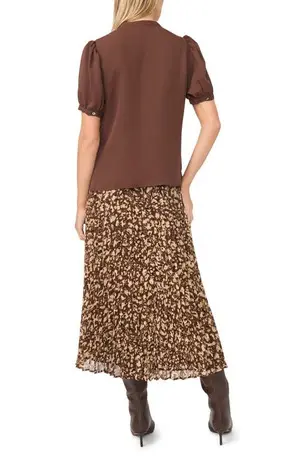 Halogen Puff Sleeve Button-up Top - Chicory Coffee