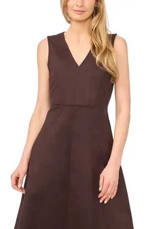 Halogen V-neck Faux Suede Midi Dress