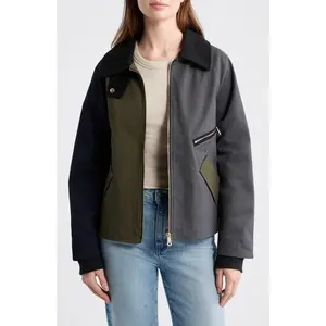 Bernardo Short Colorblock Stretch Rain Jacket - Olive/navy/grey
