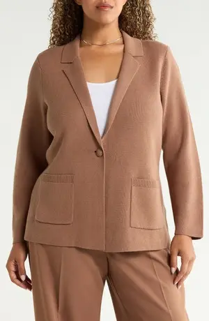 NIC+ZOE Knit Cotton Blend Single Button Blazer