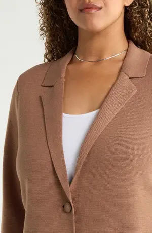 NIC+ZOE Knit Cotton Blend Single Button Blazer