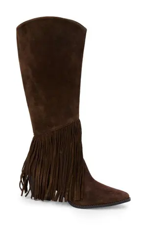 Matisse Tatum Fringe Pointed Toe Knee High Suede Boots - Chocolate Suede