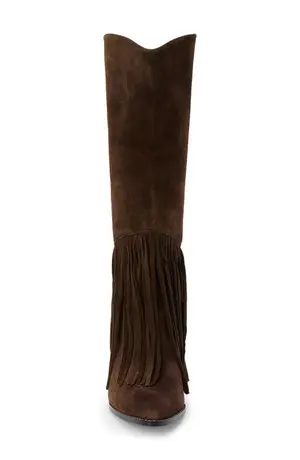 Matisse Tatum Fringe Pointed Toe Knee High Suede Boots - Chocolate Suede