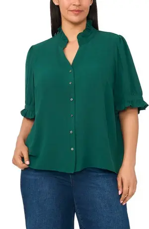 CECE DUPRAZ Ruffle Neck Top - Alpine Green