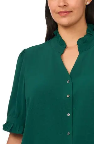 CECE DUPRAZ Ruffle Neck Top - Alpine Green