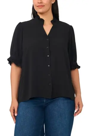 CECE DUPRAZ Ruffle Neck Top - Rich Black