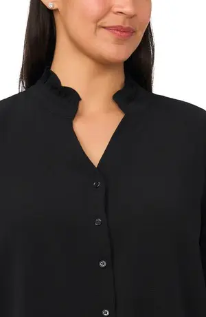 CECE DUPRAZ Ruffle Neck Button-up Shirt - Rich Black