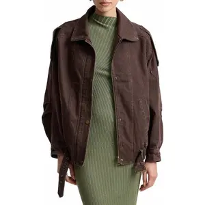 Avec Les Filles Denim Belted Bomber Jacket - Brown